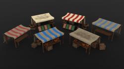 market stall set low poly textured 3d models 【 STLFinder